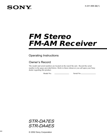 Sony STR-DA4ES Stereo Receiver User manual | Manualzz