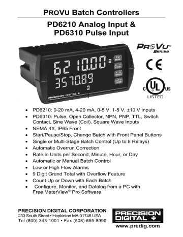 Batch Controller Rate/Totalizer Display. PRECISION DIGITAL PD6310 | Manualzz