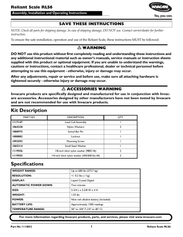 Invacare Reliant Scale RLS6 Instruction Manual | Manualzz