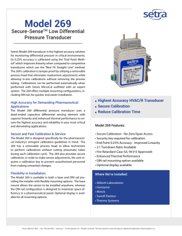 Setra Systems 269 Low Differential Pressure Transducer Data Sheet ...