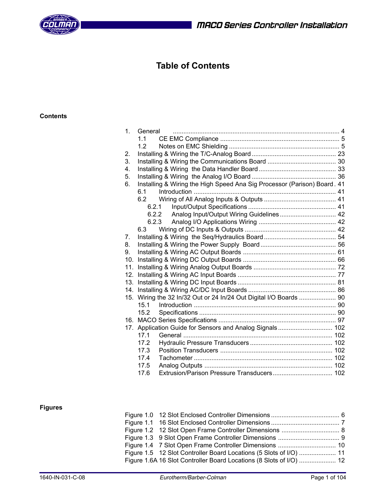 Barber-Colman MACO Series Installation manual | Manualzz