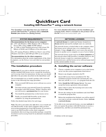 IAR PowerPac QuickStart Card | Manualzz