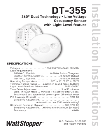wattstopper DT-355 Installation Instructions Manual | Manualzz