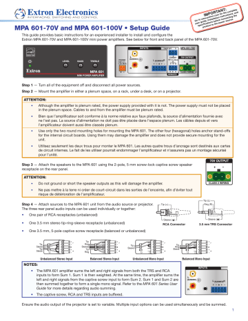 Extron MPA 601 Setup guide | Manualzz