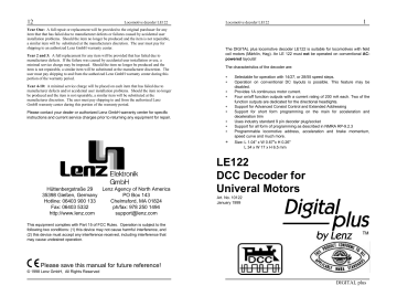 Lenz LE122 DCC Decoder User Manual | Manualzz