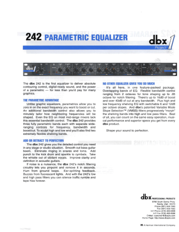 dbx 242 Parametric Equalizer Datasheet | Manualzz