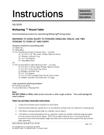 Wellspring Dining Table Installation Guide | Manualzz