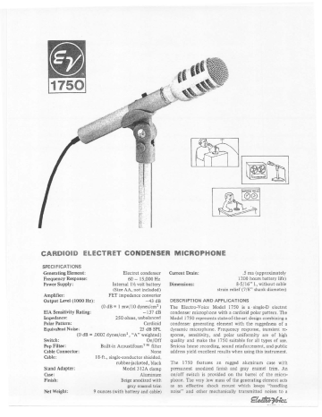 Electro-Voice 1750 Data Sheet | Manualzz
