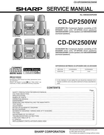 Sharp CD-DP2500W/DK2500W Service Manual | Manualzz