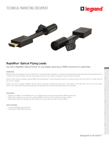 Legrand RapidRun Optical Flying Leads Specification | Manualzz