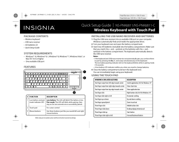 Insignia NS-PNK6811 Wireless Keyboard Quick Setup Guide | Manualzz