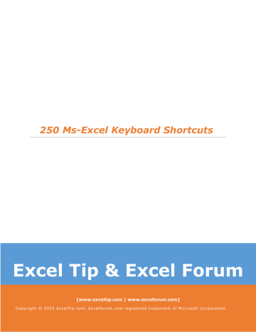 Microsoft Excel Keyboard Shortcuts Manual | Manualzz