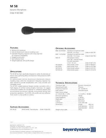 Beyerdynamic M 58 Spec sheet | Manualzz