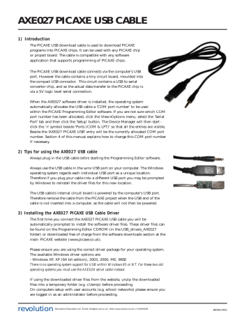 PICAXE AXE027 USB Cable User Manual | Manualzz