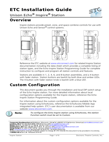 ETC Echo Inspire Station Installation Guide | Manualzz