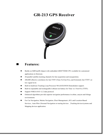 Holux GR-213 Specification Sheet | Manualzz