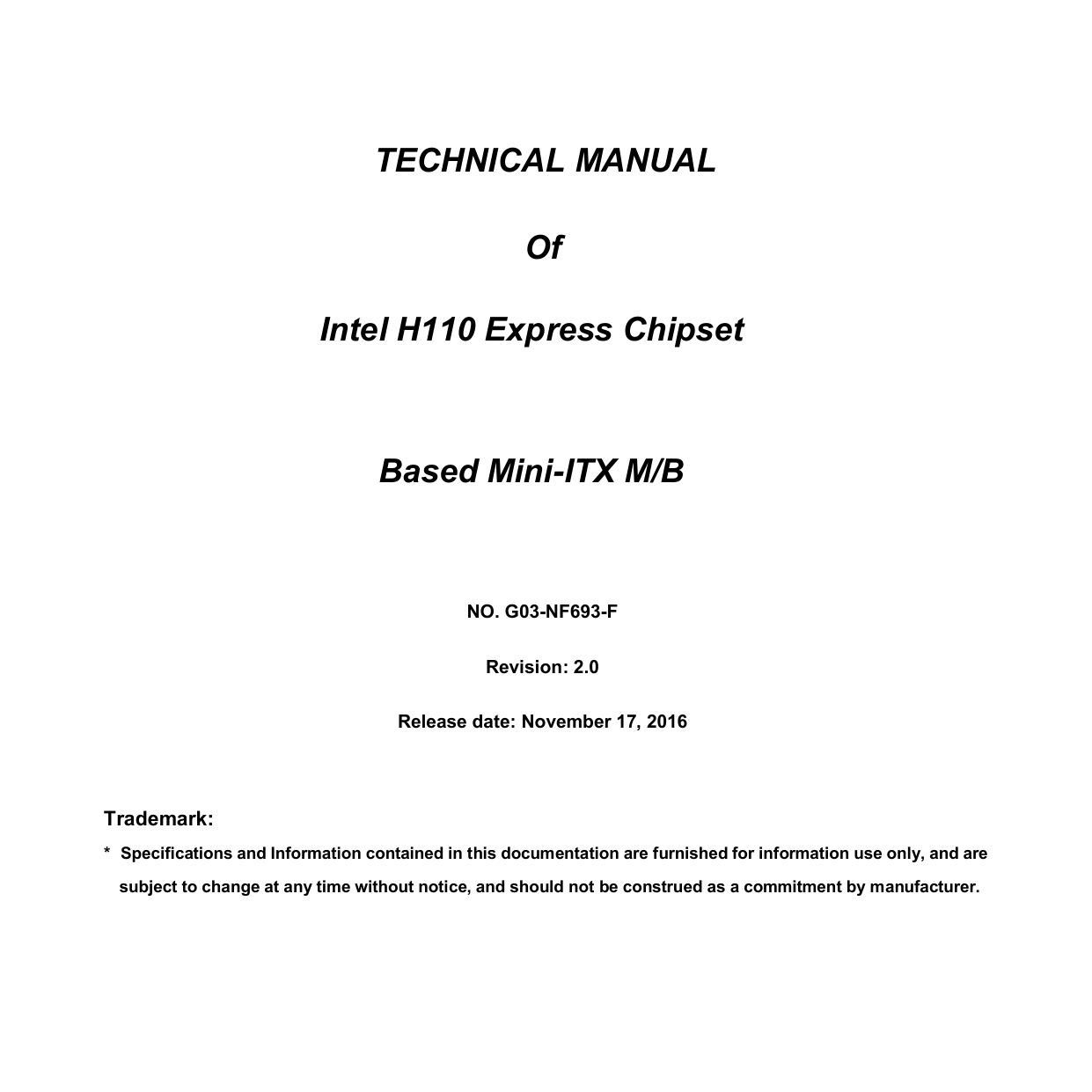 Intel H110 Express Technical Manual | Manualzz