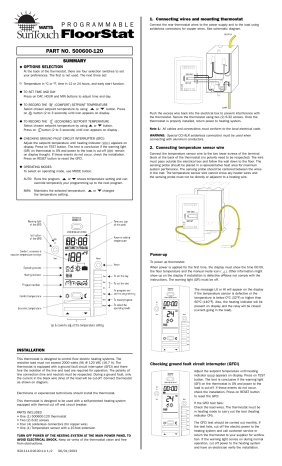 FloorStat 500600-120 Thermostat User Manual | Manualzz