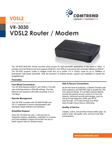 Comtrend VR-3030 1-Port VDSL2 Router / Modem Product Sheet | Manualzz