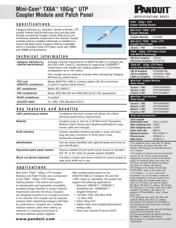 Panduit CP246X88BL Patch Panel Kit Specification Sheets | Manualzz