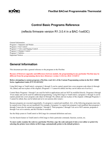 KMC Controls CONTROL BASIC Programs Installation Guide | Manualzz