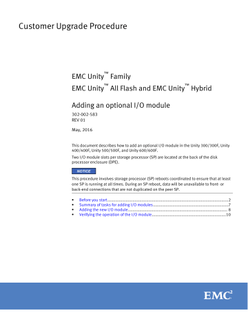 EMC Unity 300, 300F, 400, 400F, 500, 500F, 600, 600F Customer Upgrade ...
