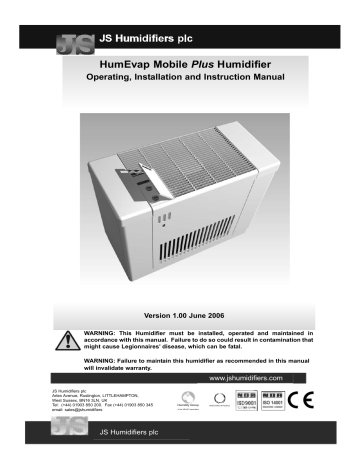JS Humidifiers HumEvap Mobile Plus 1.00 Operating, Installation and ...