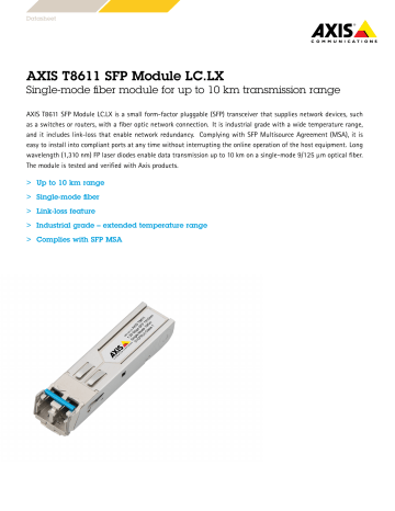 AXIS T8611 SFP Module LC.LX Data Sheet | Manualzz