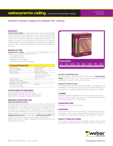 weberpremix ceiling Technical Data Sheet | Manualzz