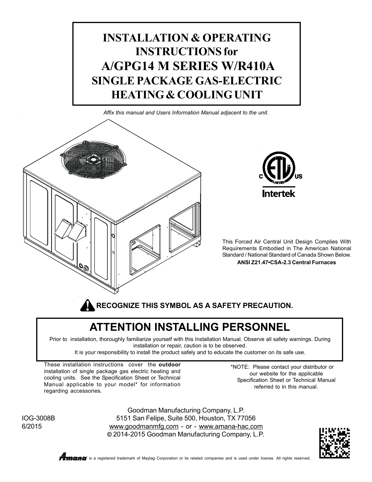 Goodman GPG1442060M41 GPG14M 14 SEER 3.5 Tons Single-Stage Aluminum Fin ...