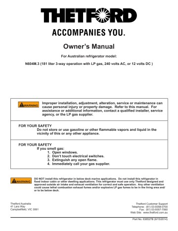 Thetford N604M.3 Owner's Manual | Manualzz