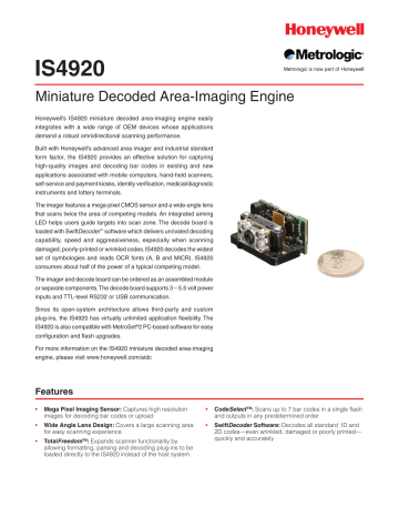 Honeywell IS4920 Specification Sheet | Manualzz