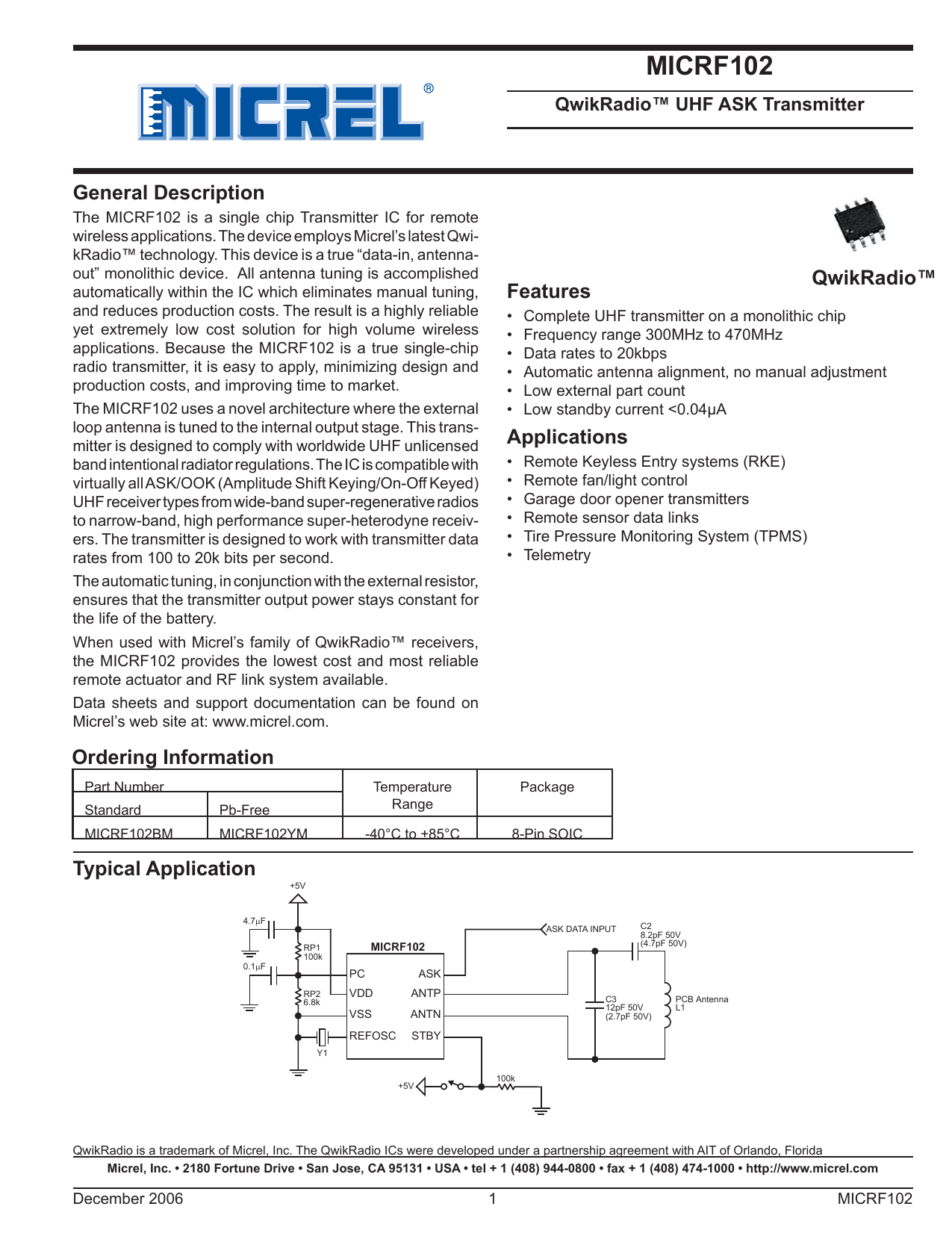 QwikRadio(TM) UHF ASK Transmitter | Manualzz