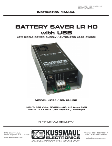 Kussmaul 091-195-12-USB Battery Saver Owner Manual | Manualzz