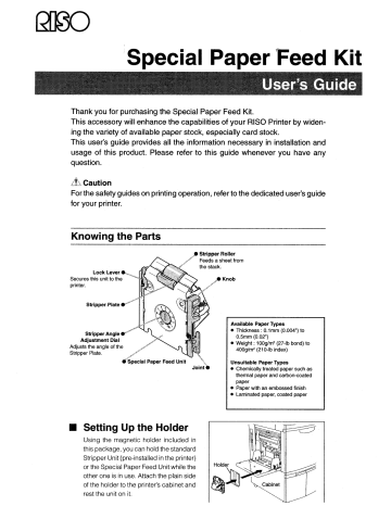 RISO Special Paper Feed Kit Owner manual | Manualzz