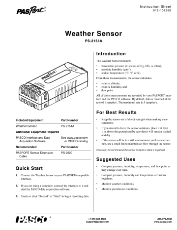 PASCO PS-2154A Instruction Sheet | Manualzz