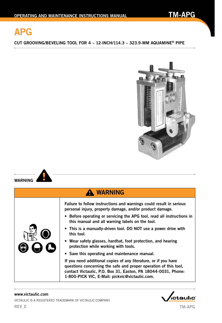 Victaulic Aquamine™ Cut Grooving/Beveling Tool Style APG Tool Manual ...