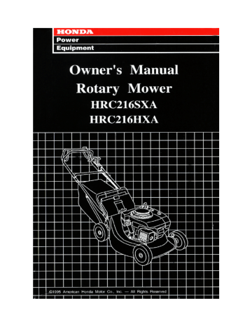 Honda Rotary Mower HRC216SXA, HRC216HXA Owner's Manual | Manualzz