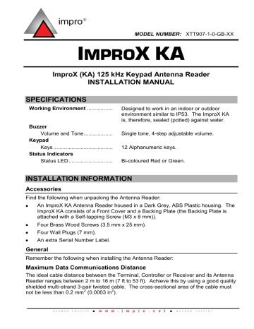 Keypad Antenna Reader ImproX KA Installation Manual | Manualzz