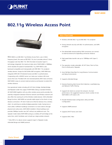 PLANET WAP-4000 Datasheet | Manualzz