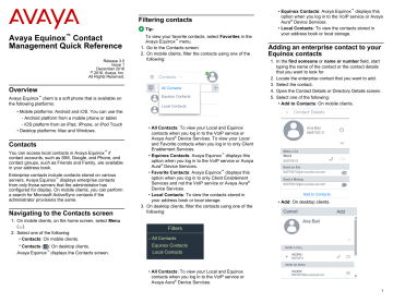 Avaya Equinox Contact Management Quick Reference | Manualzz