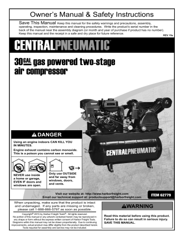 Central Pneumatic 62779 Air Compressor Manual & Safety Instructions ...