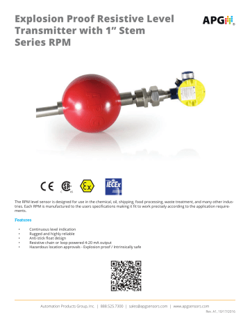 APG RPM Continuous Float Level Transmitter Datasheet | Manualzz