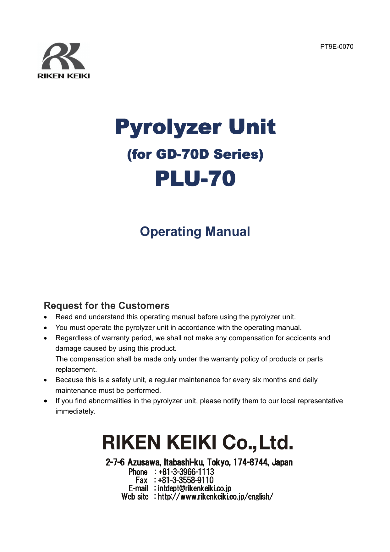 RKI Instruments GD-70D Pyrolyzer Owner Manual | Manualzz