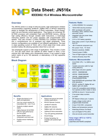 NXP JN5161 IEEE802.15.4 wireless microcontroller Data Sheet | Manualzz