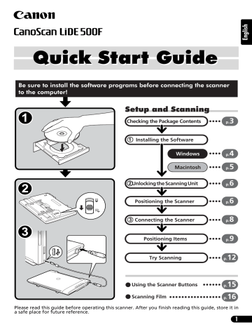 Canon CanoScan LiDE 500F Quick Start Guide | Manualzz