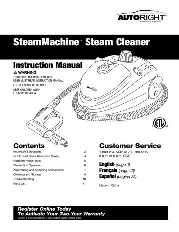 SteamMachine™ Steam Cleaner | Manualzz