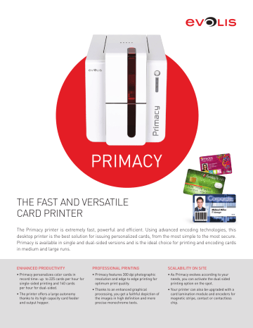 Evolis Primacy card printer Datasheet | Manualzz