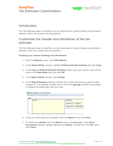 Tax Estimate Customisation Manual | Manualzz