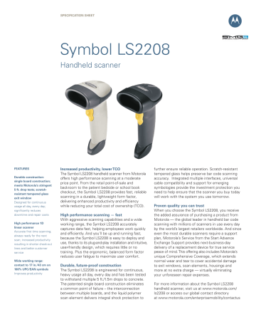 Symbol LS2208 Specification Sheet | Manualzz